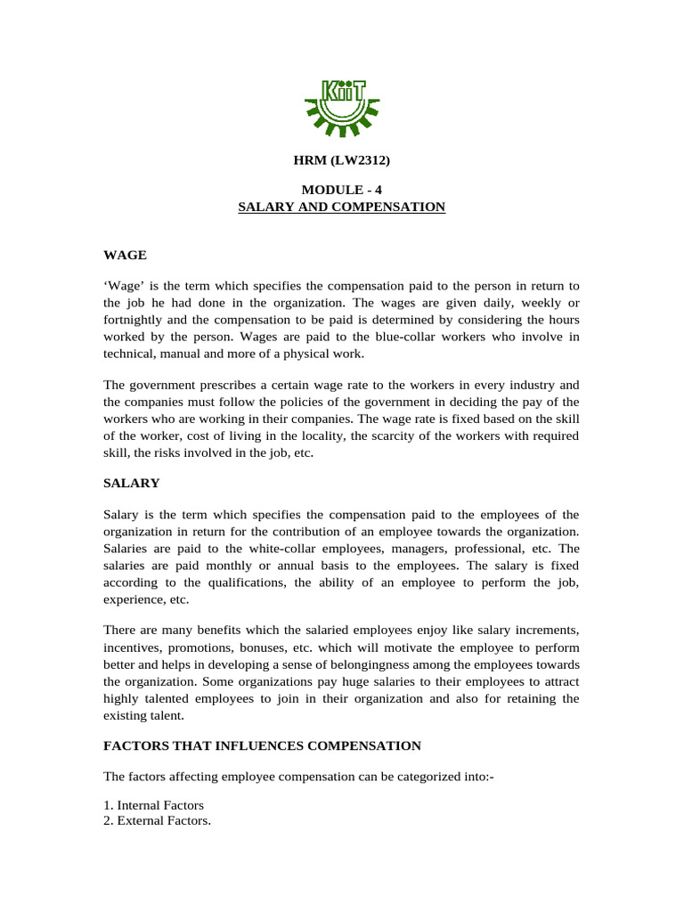 HRM-Lesson Plan-Module 3-Salary & Compensation | PDF | Cost Of Living | Employment