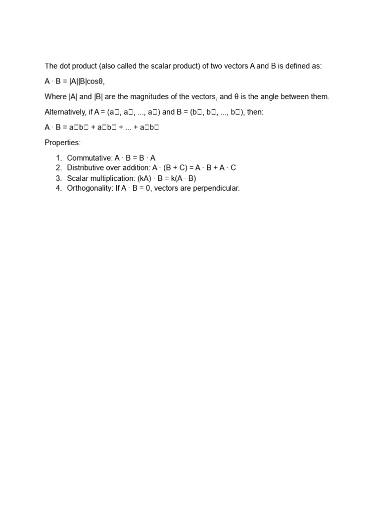 Understanding the Dot Product of Vectors | PDF