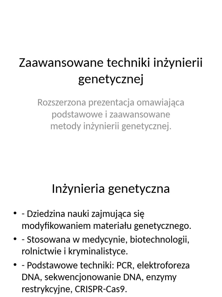 Zaawansowane Techniki Inżynierii Genetycznej | PDF