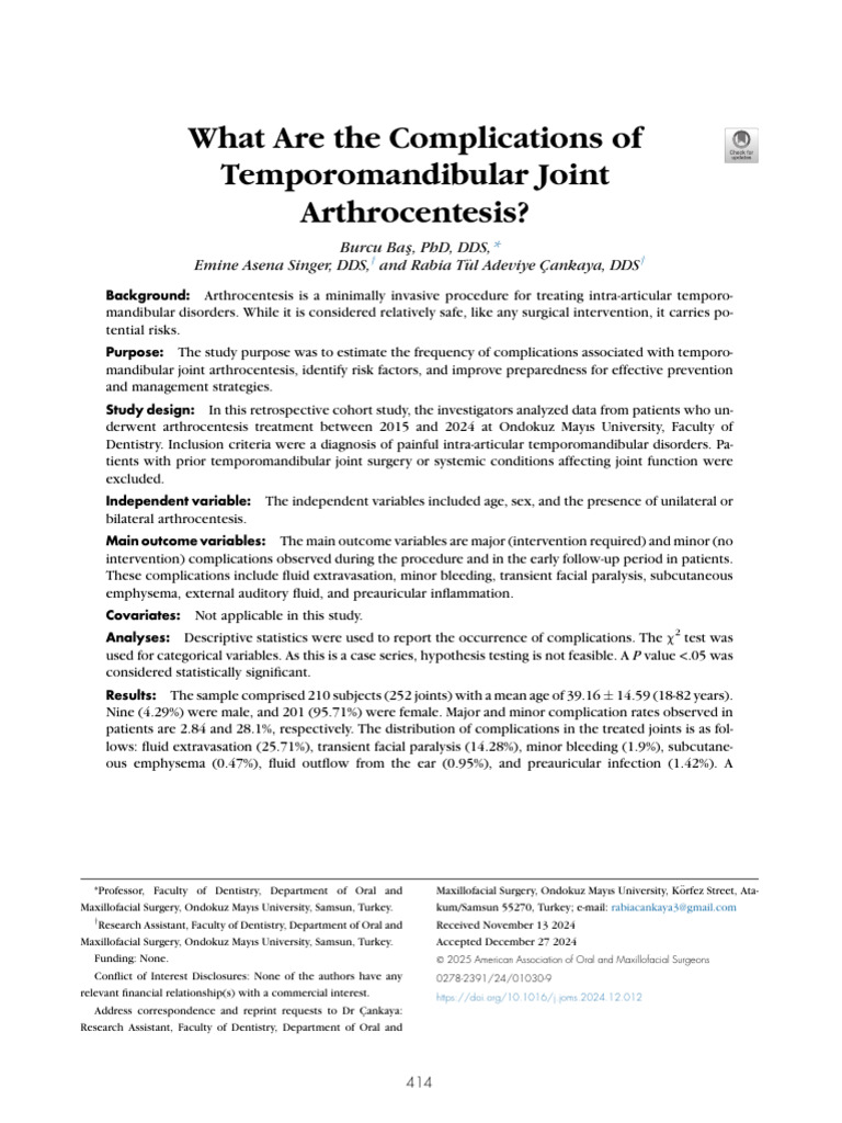 What Are The Complications of Temporomandibular Joint Arthrocentesis ...