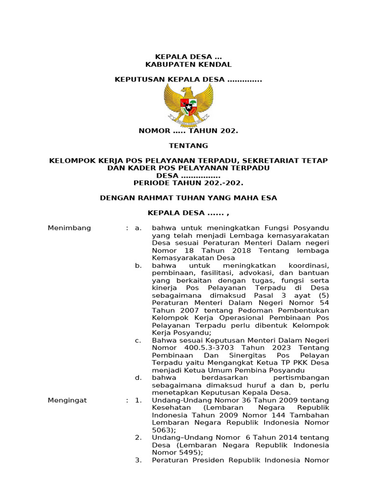 Format SK Pokja Posyandu Desa | PDF