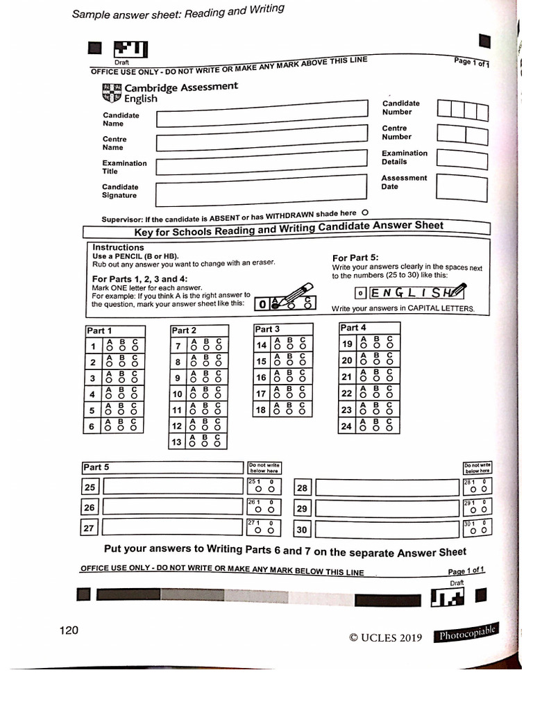 KET Answer Sheet | PDF