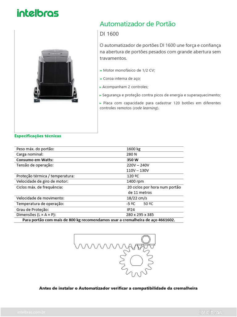 Automatizador de Portão DI 1600 | PDF