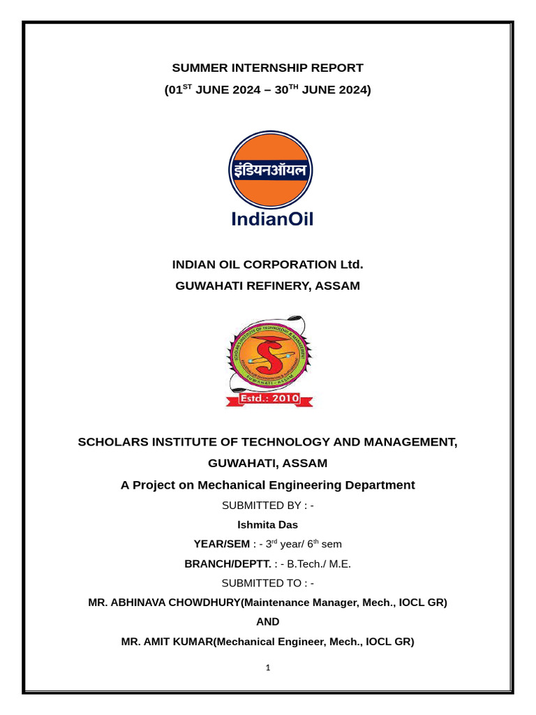 Final Internship Report IOCL | PDF | Cracking (Chemistry) | Oil Refinery