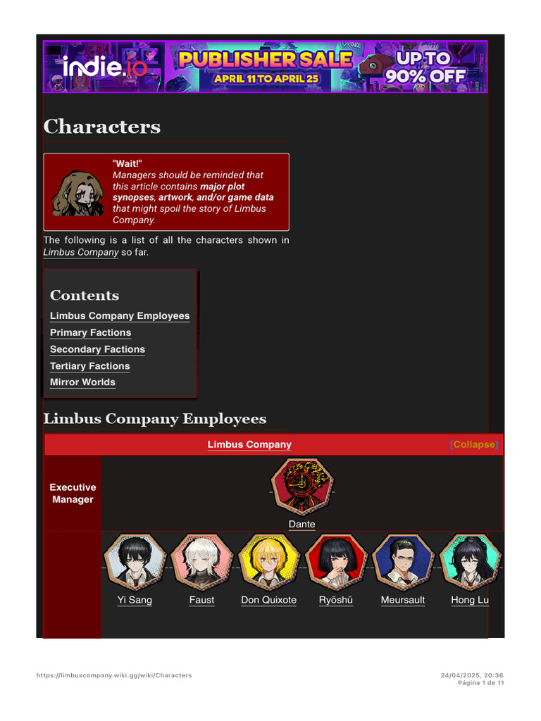 Characters - Limbus Company Wiki | PDF