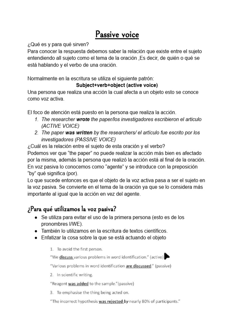 Passive voice | PDF | Asunto (gramática) | Verbo