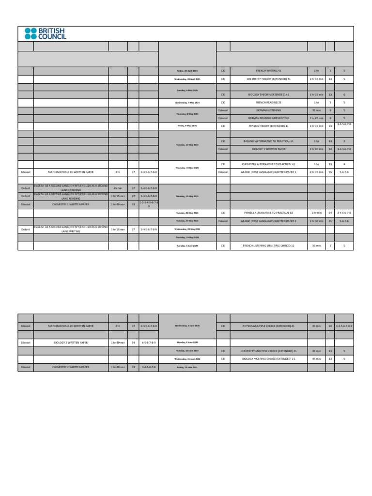 Port Said School Timetable-May-June 2025 | PDF | Educational Assessment And Evaluation ...