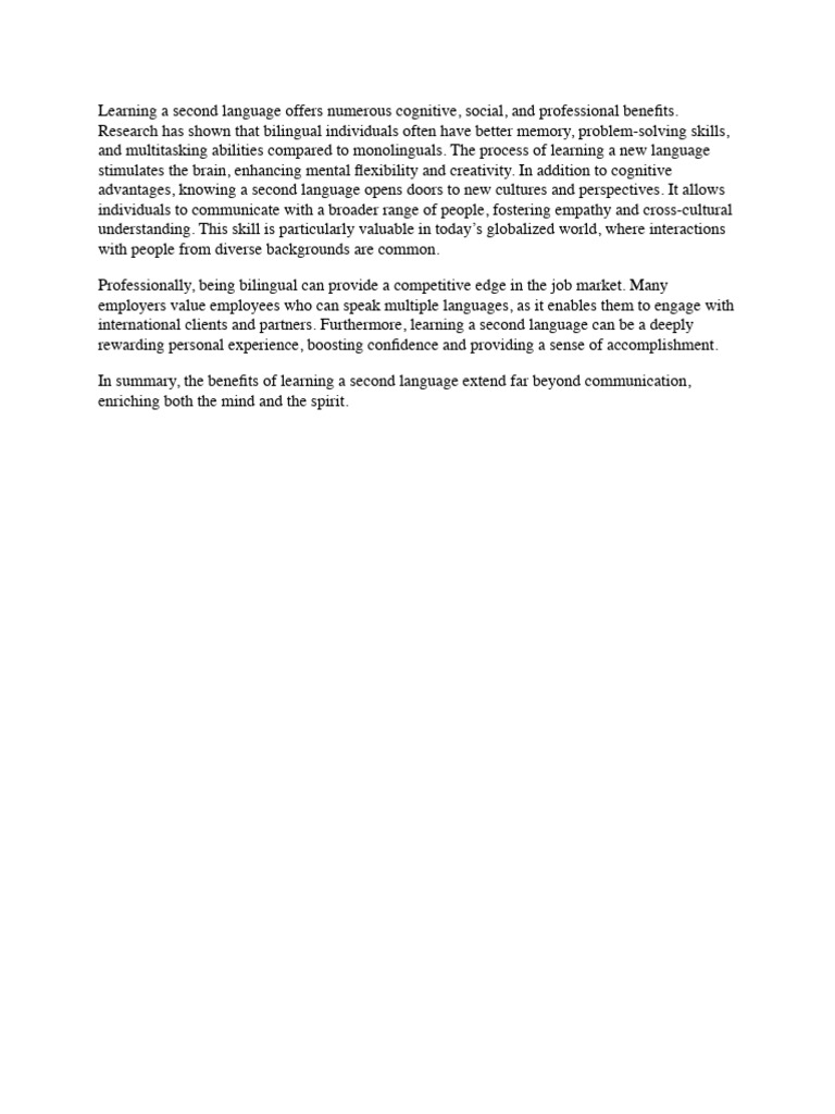 The Benefits of Learning A Second Language | PDF