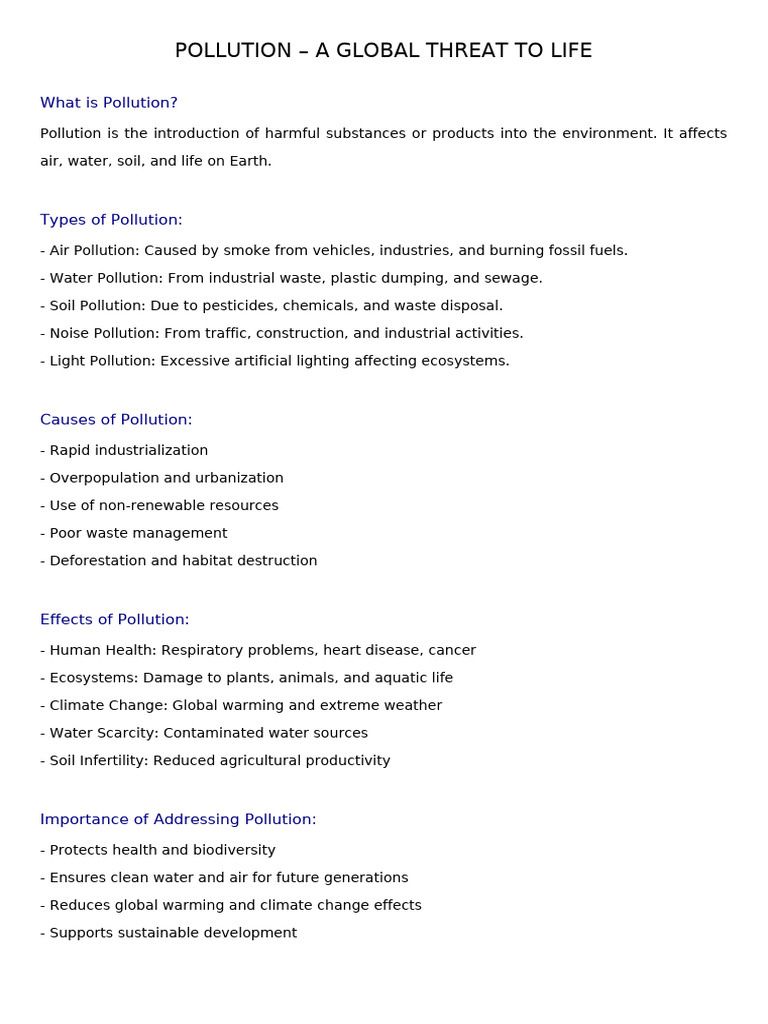 Pollution-GLOBLE THREAD OF LIFE | PDF