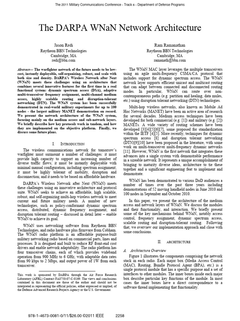 The DARPA WNaN Network Architecture | PDF | Routing | Computer Network