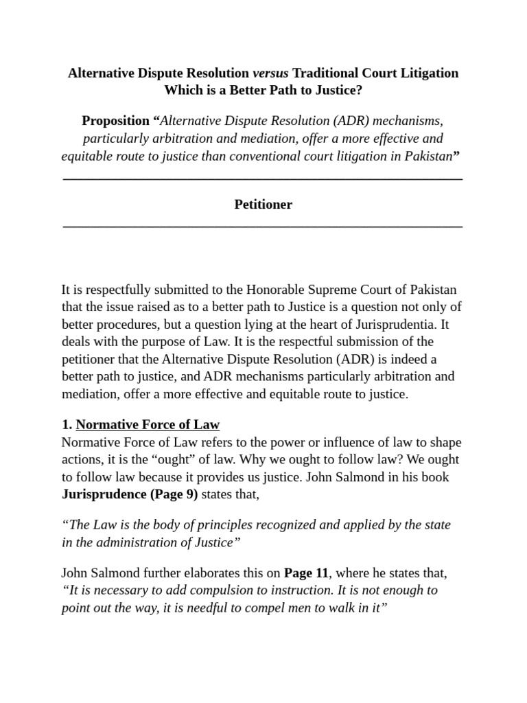 Alternative Dispute Resolution Versus Traditional Court Litigation | PDF | Alternative Dispute ...