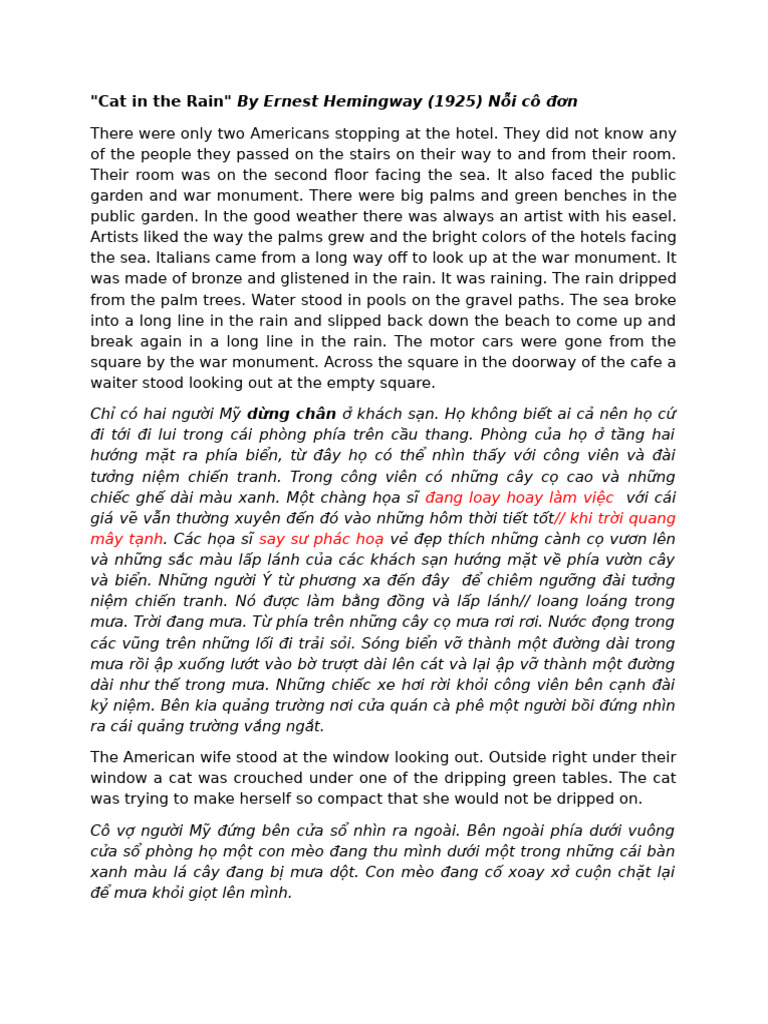Cat in the Rain: A Hemingway Tale | PDF