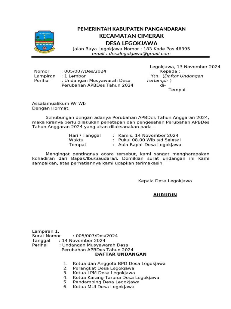 Surat Undangan Rakor | PDF
