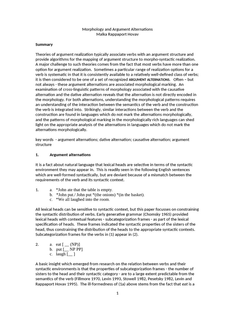Morphologyand Argument Alternations | PDF | Lexical Semantics | Syntax