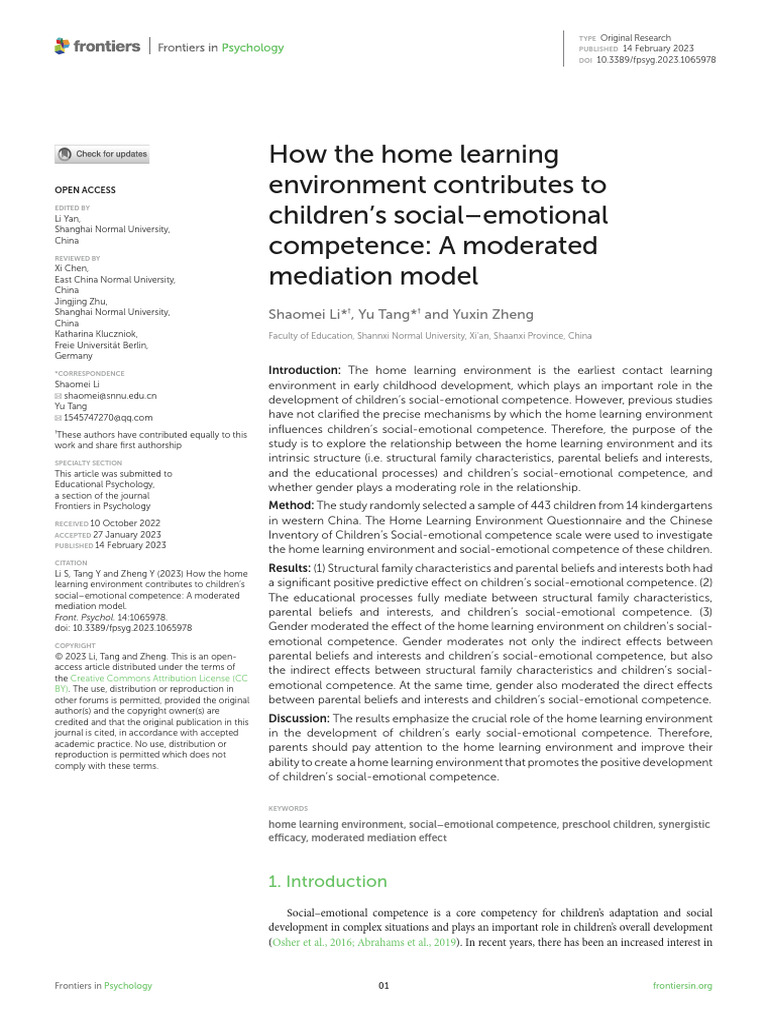 How the home learning environment contributes to children’s social ...