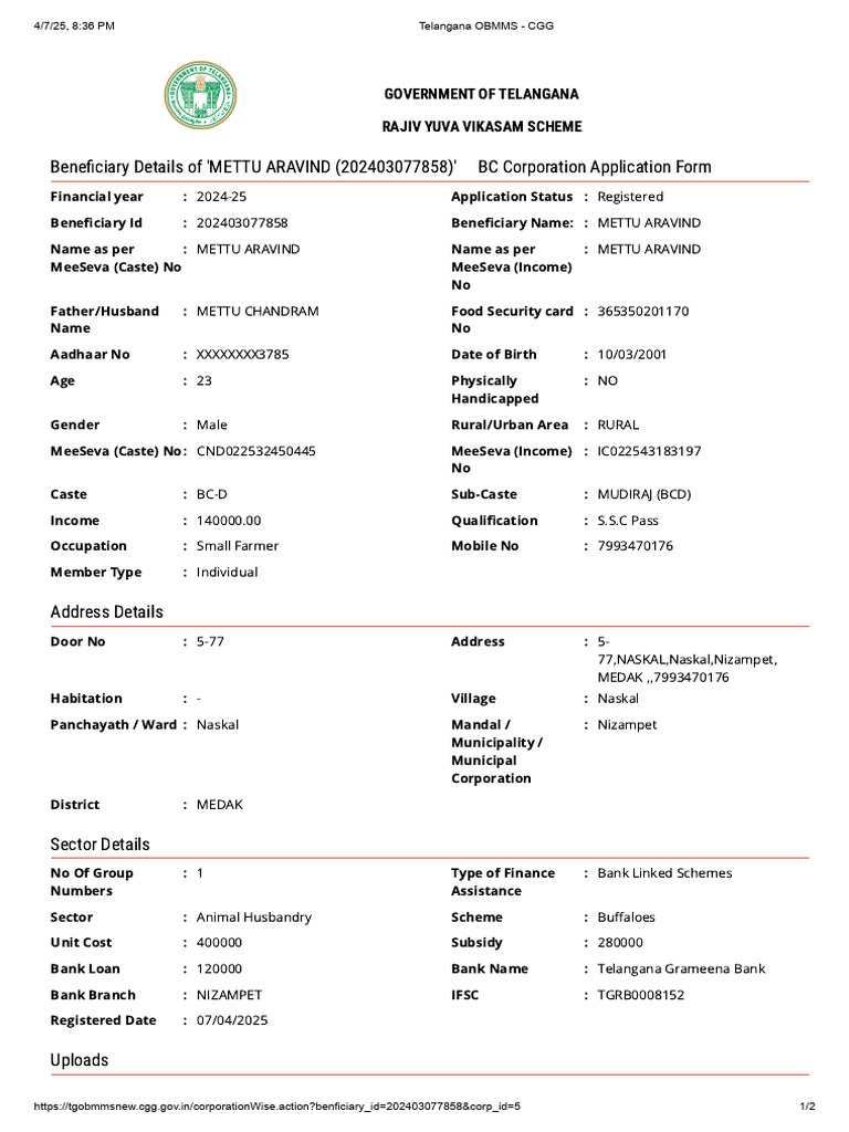 Telangana Obmms - CGG Aravind | PDF