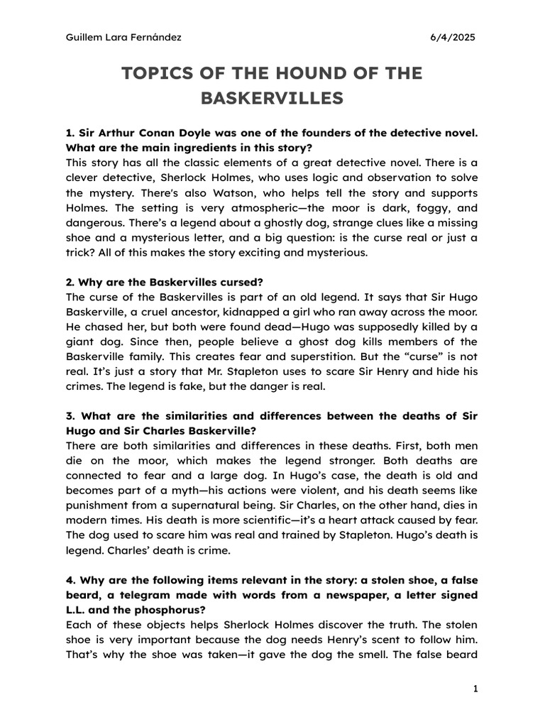 Topics of The Hound of The Baskervilles | PDF | The Hound Of The ...