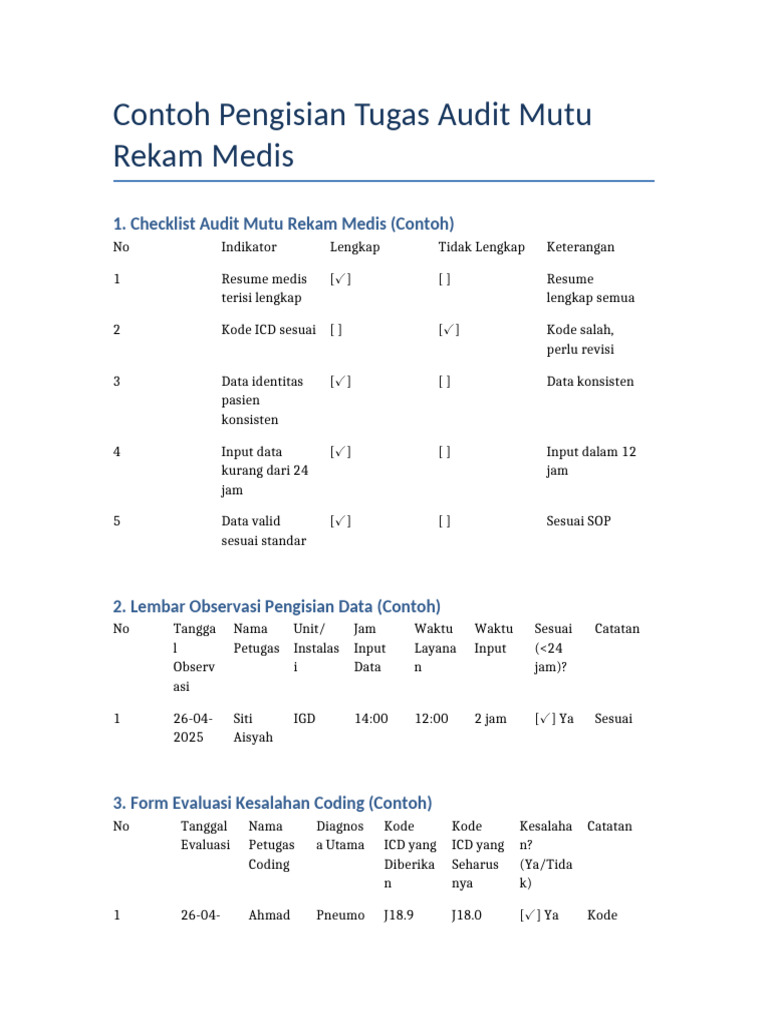 Contoh Audit Mutu Rekam Medis | PDF