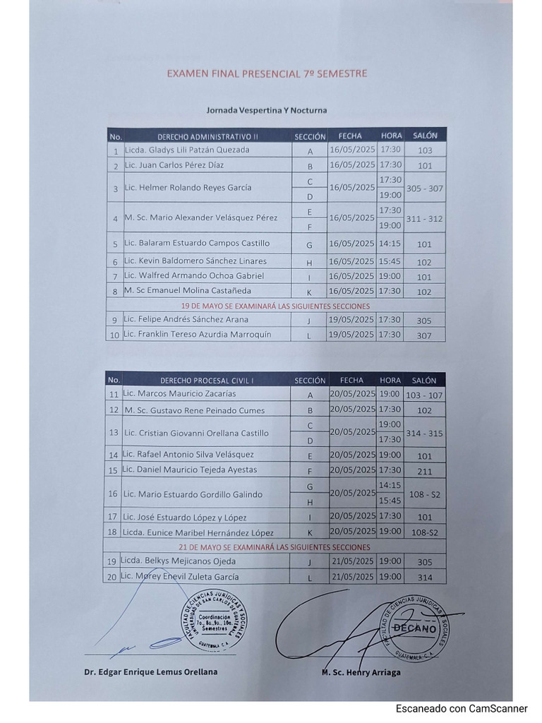 CALENDARIO DE EXAMEN FINAL 2025. | PDF