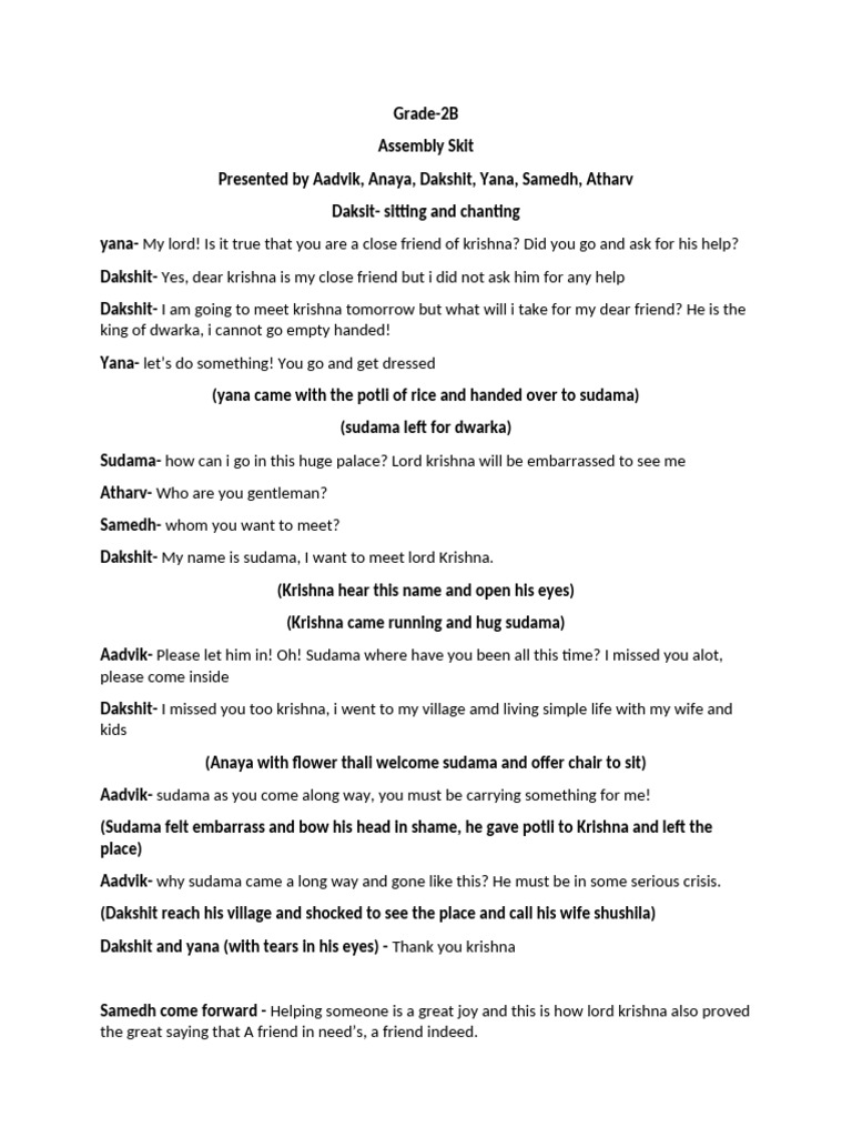 Krishna Sudama Skit | PDF