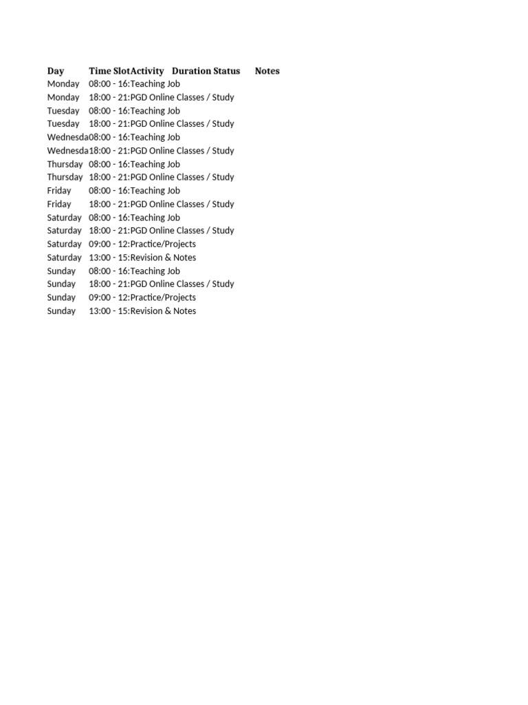 Weekly AI Study Tracker Schedule | PDF