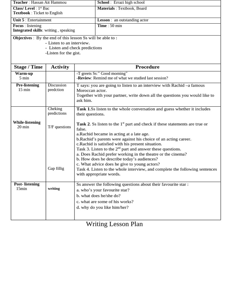Lesson Plan: Listening to an Actor | PDF | Human Communication