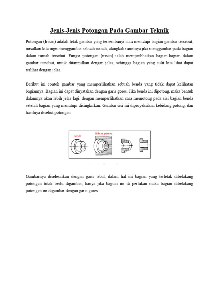 Jenis-Jenis Potongan Gambar Teknik | PDF