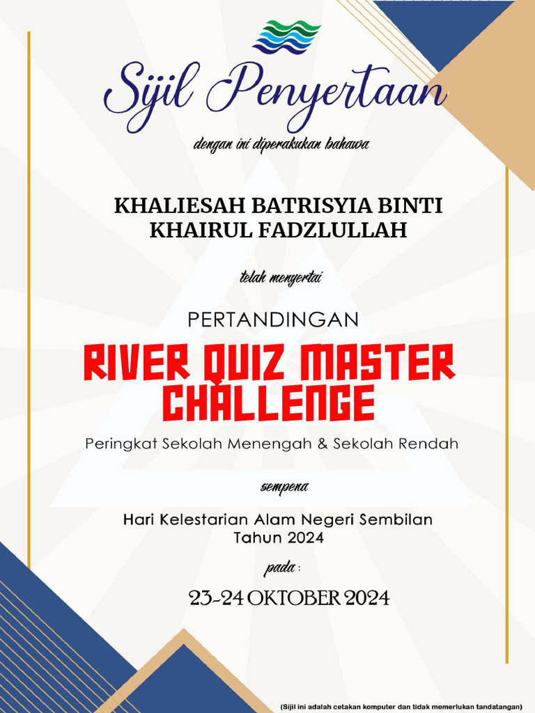SIJIL RIVER QUIZ MASTER SM | PDF