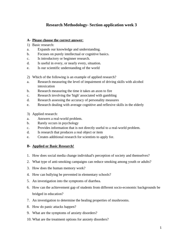 Research Methodology - Section Application Week 3 | PDF | Anxiety ...