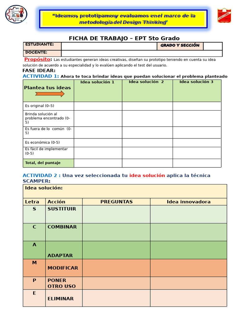 4 Ficha de Actividad - Fase Idear, Prototipar y Evaluar | PDF | El pensamiento de diseño | Cognición