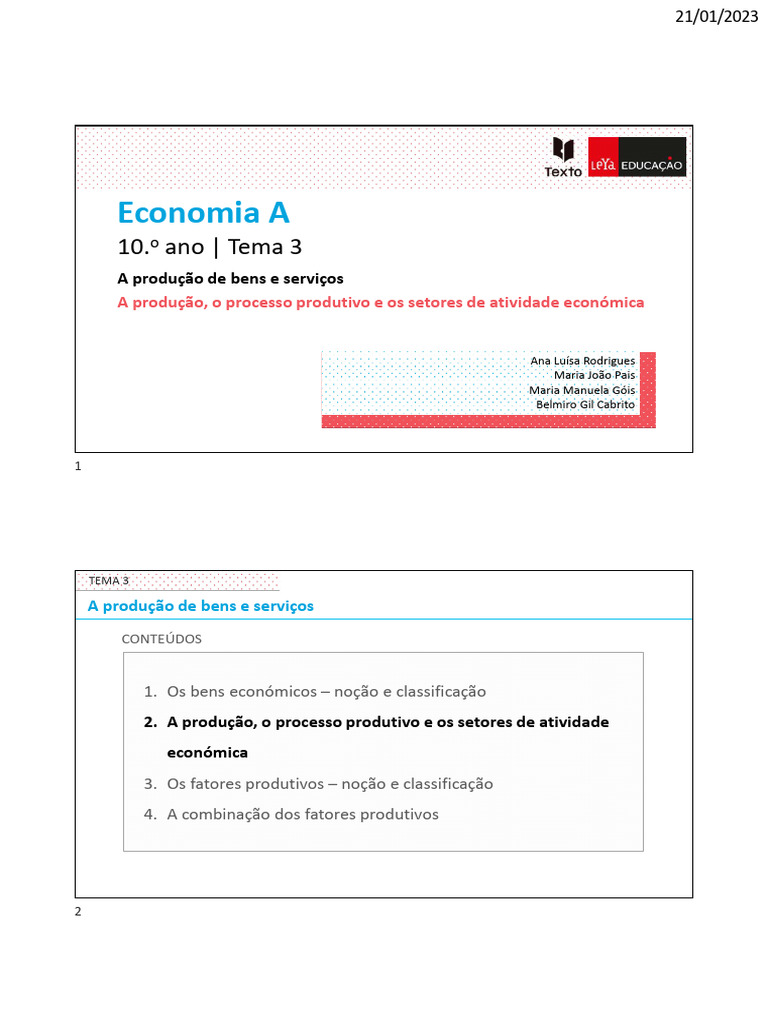Tema 3.2 - A Produção, o Processo Produtivo e Os Setores de Atividade ...