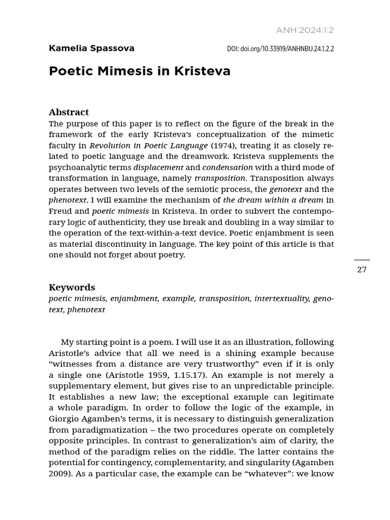 Poetic Mimesis in Kristeva | PDF | Dream | Semiotics