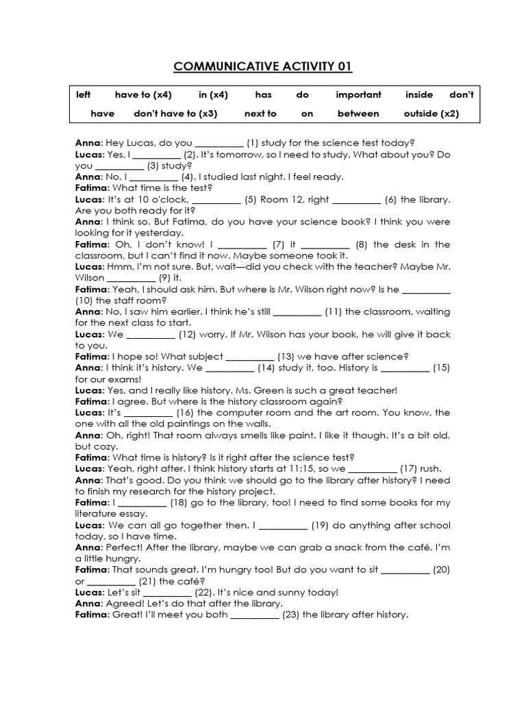 COMMUNICATIVE ACTIVITY 01 | PDF