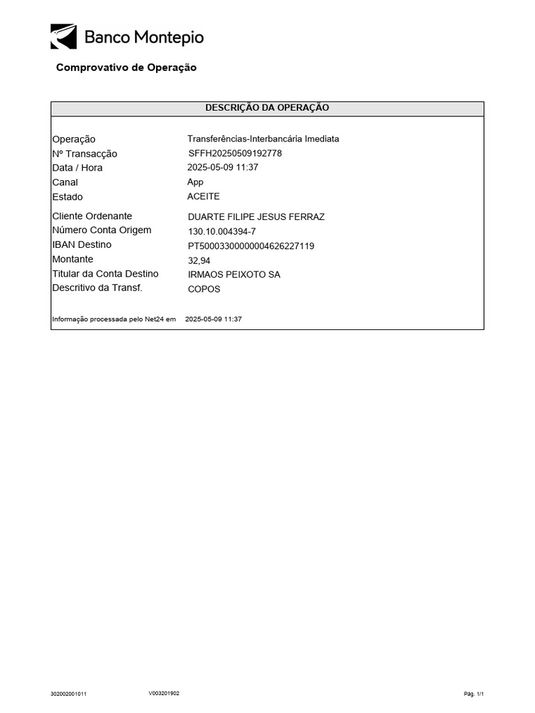 Comprovativo de Transferência Bancária | PDF