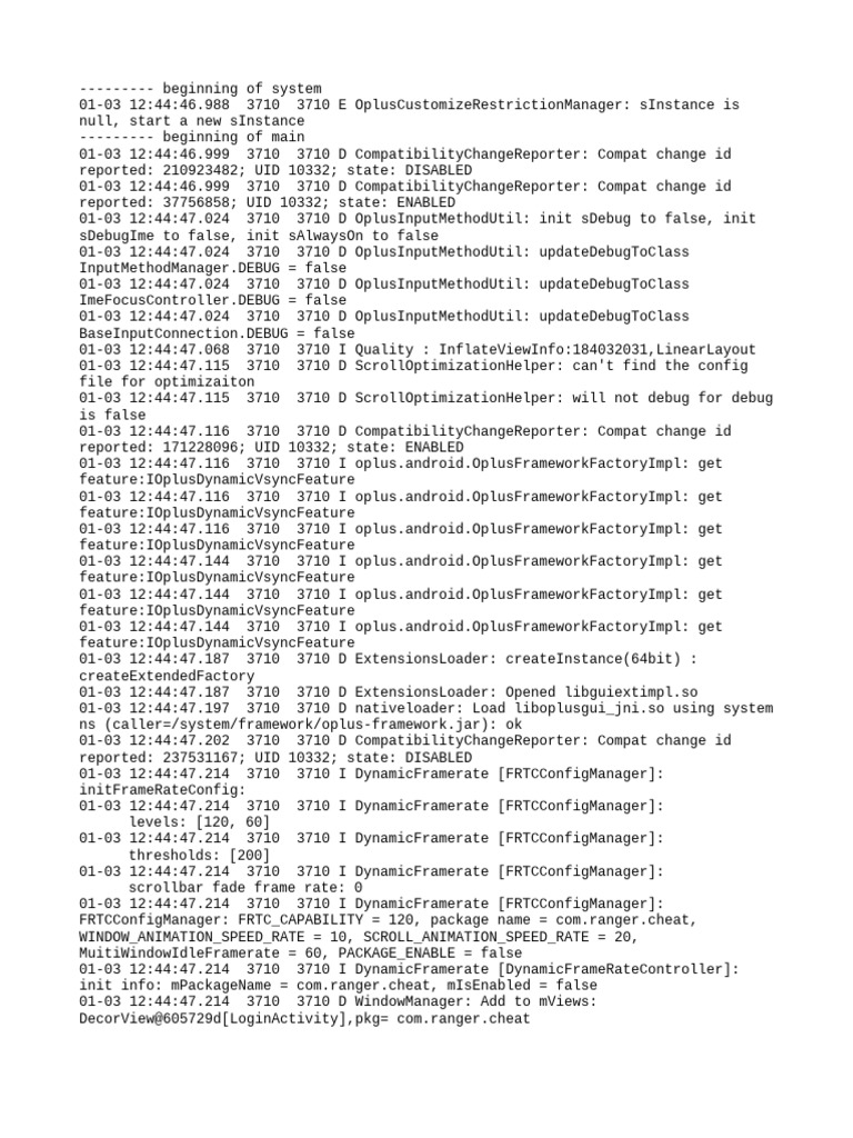 Com.ranger.cheat Logcat | PDF | System Software | Computing