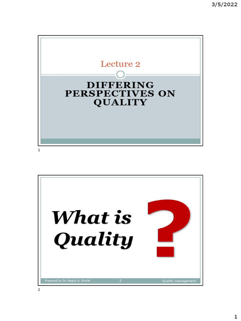 Lecture 2 - Differing Perspectives On Quality | PDF | Marketing ...