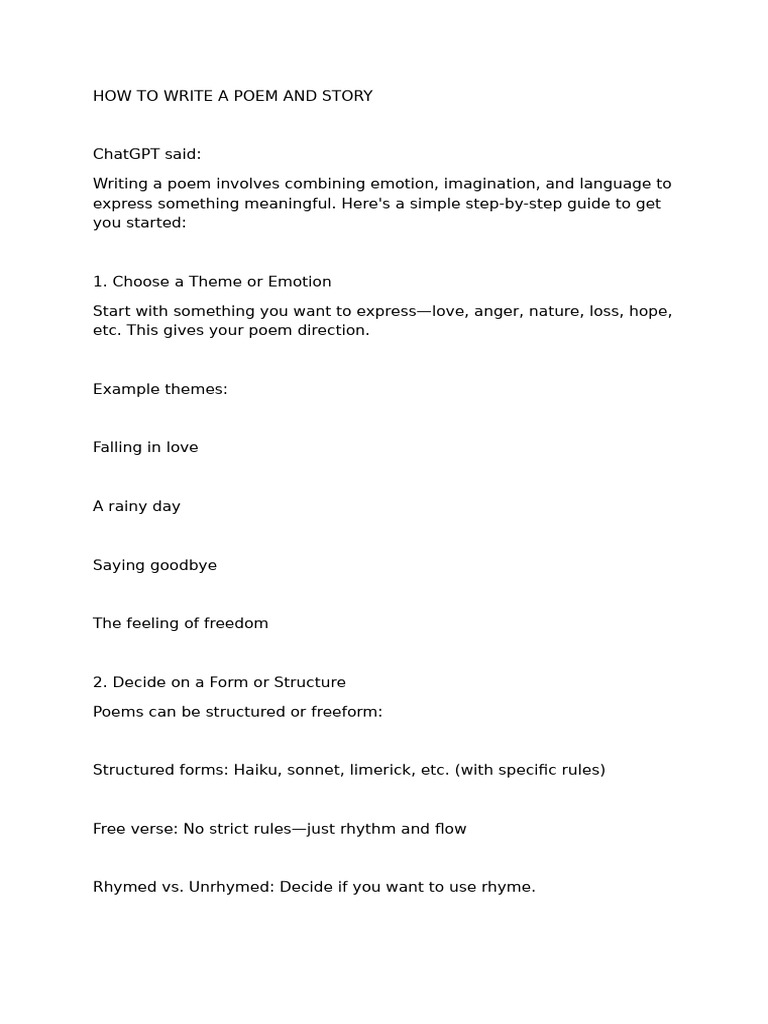 How To Write A Poem and Story | PDF | Poetry | Rhyme