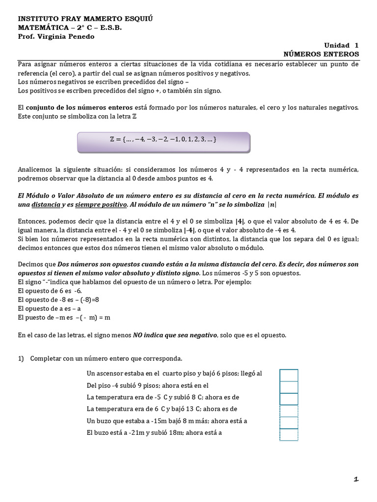2c-Mat-TP1 - Operac - en Z (ESQUIU) | PDF | Entero | Objetos matemáticos