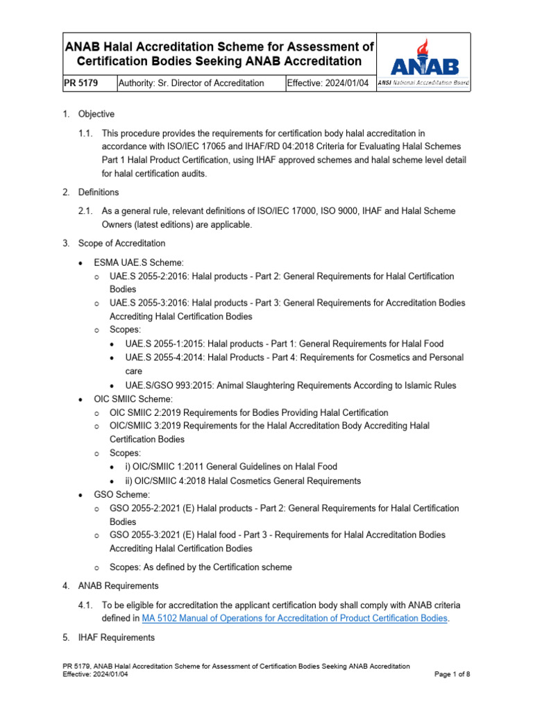 PR 5179 ANAB Halal Accreditation Scheme For Assessment of Certification ...