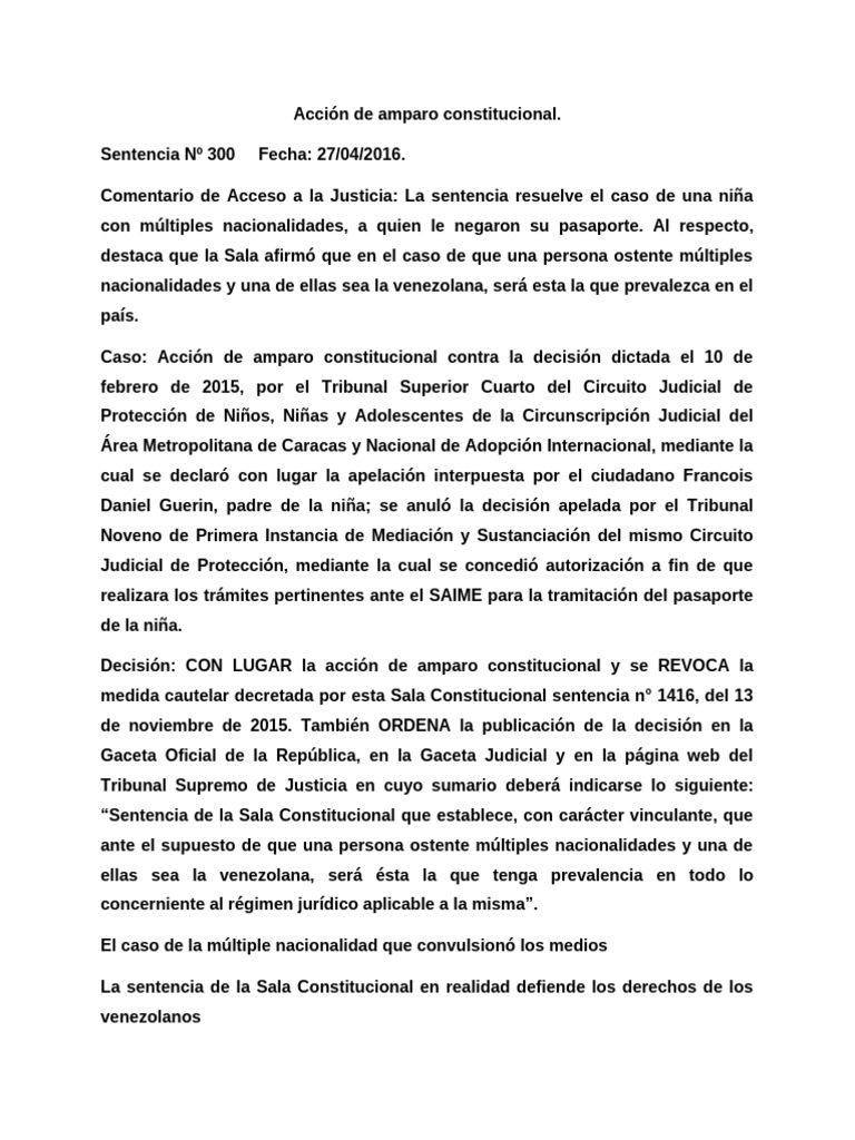 Acción de Amparo Constitucional | PDF | Nacionalidad | Venezuela