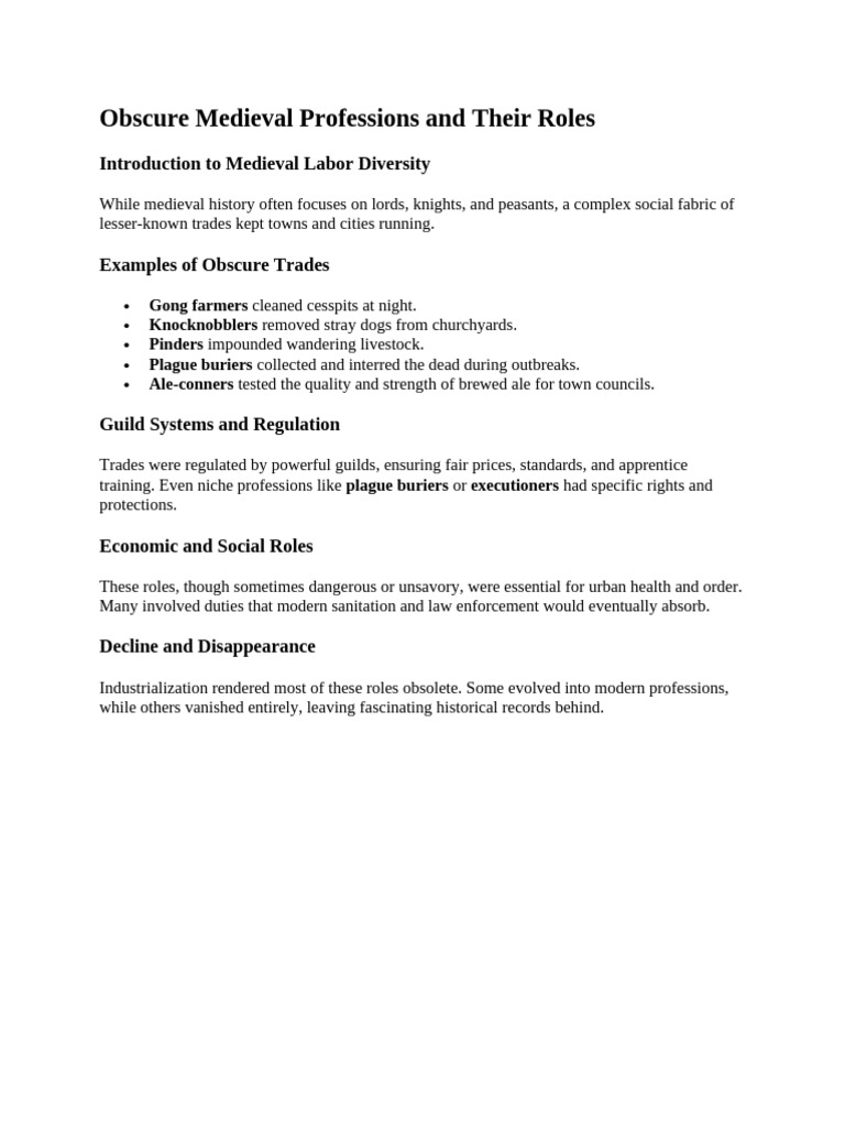 Obscure Medieval Professions and Their Roles | PDF