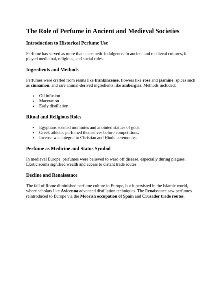 The Role of Perfume in Ancient and Medieval Societies | PDF