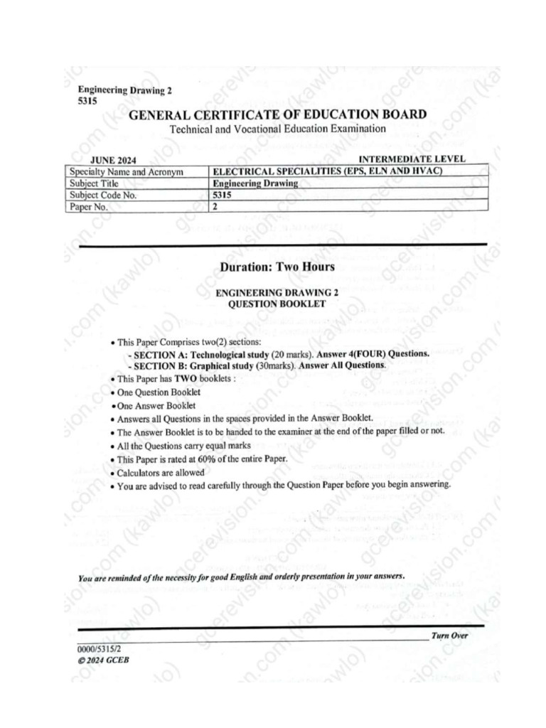 June 2024 Engineering Drawing Paper 2 | PDF