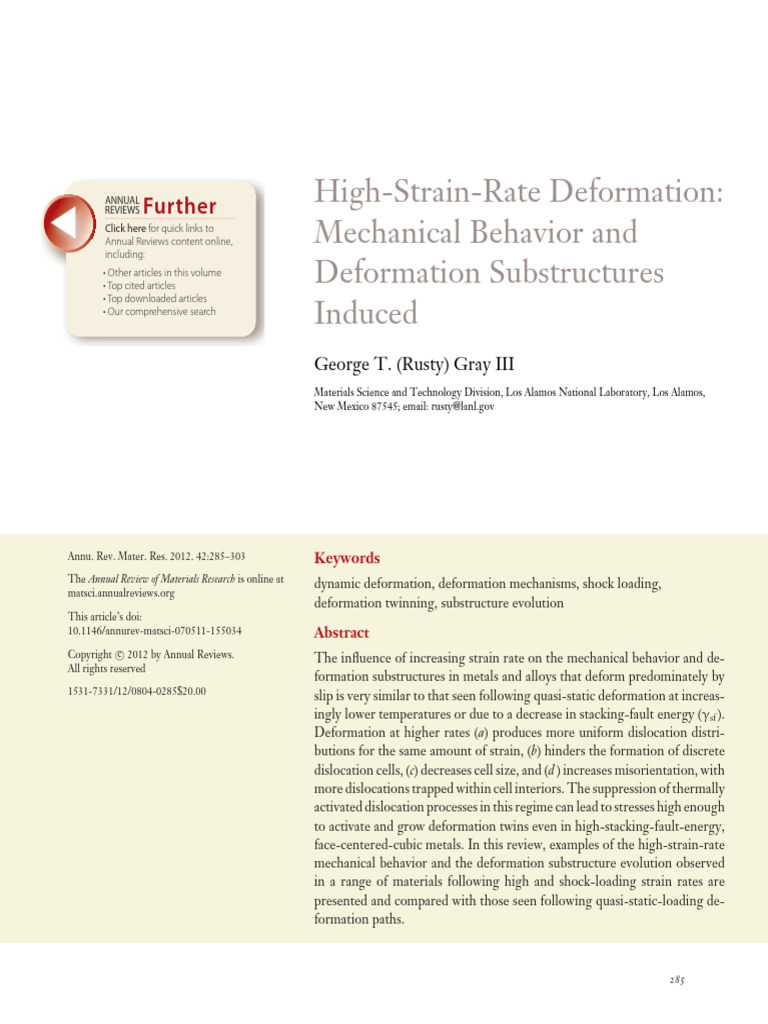 High Strain Rate Deformation - Mechanical Behavior and Deformation Substructures Induced | PDF ...