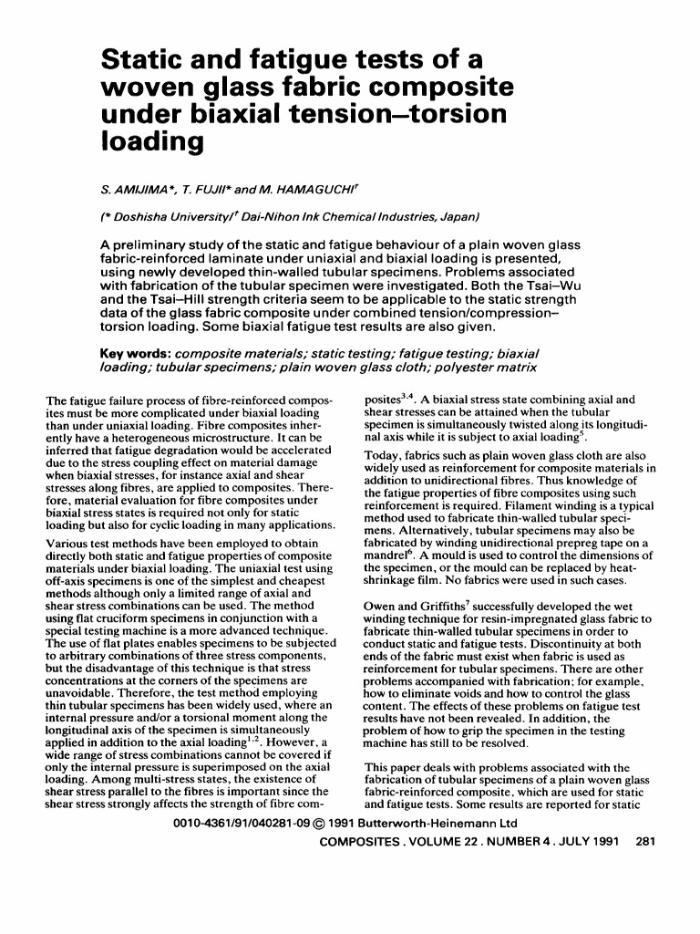 Static and Fatigue Tests of A Woven Glass Fabric Composite Under ...