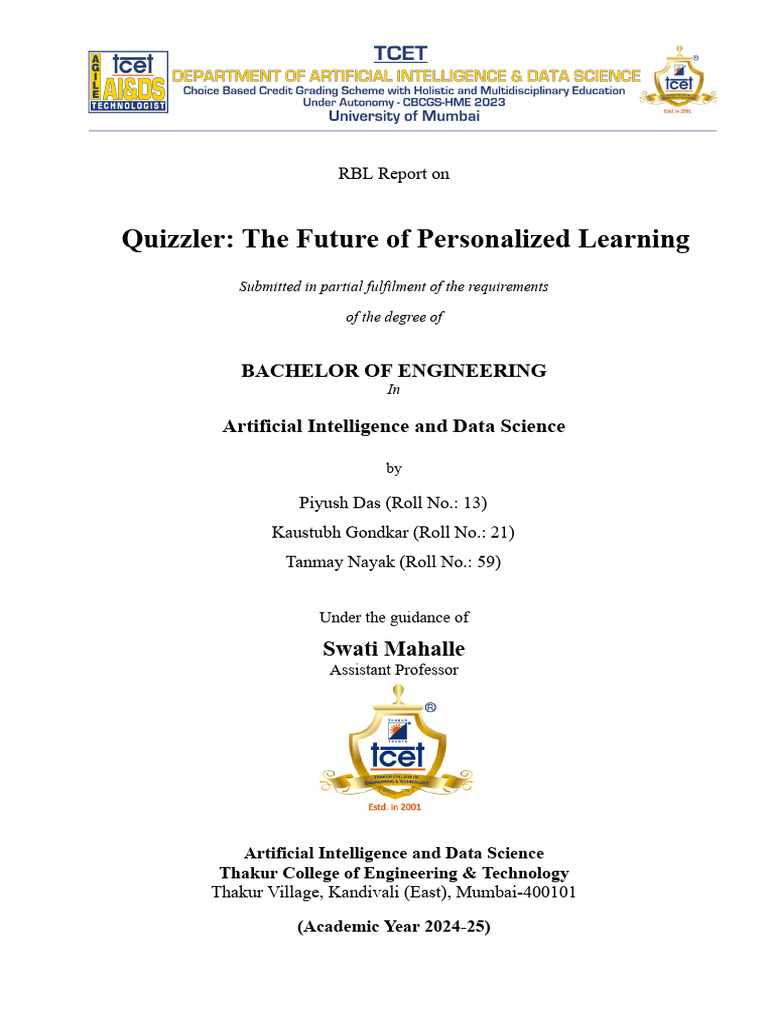 RBL 2 Project Report Format For Students 2024-25 | PDF | Mobile App | Machine Learning