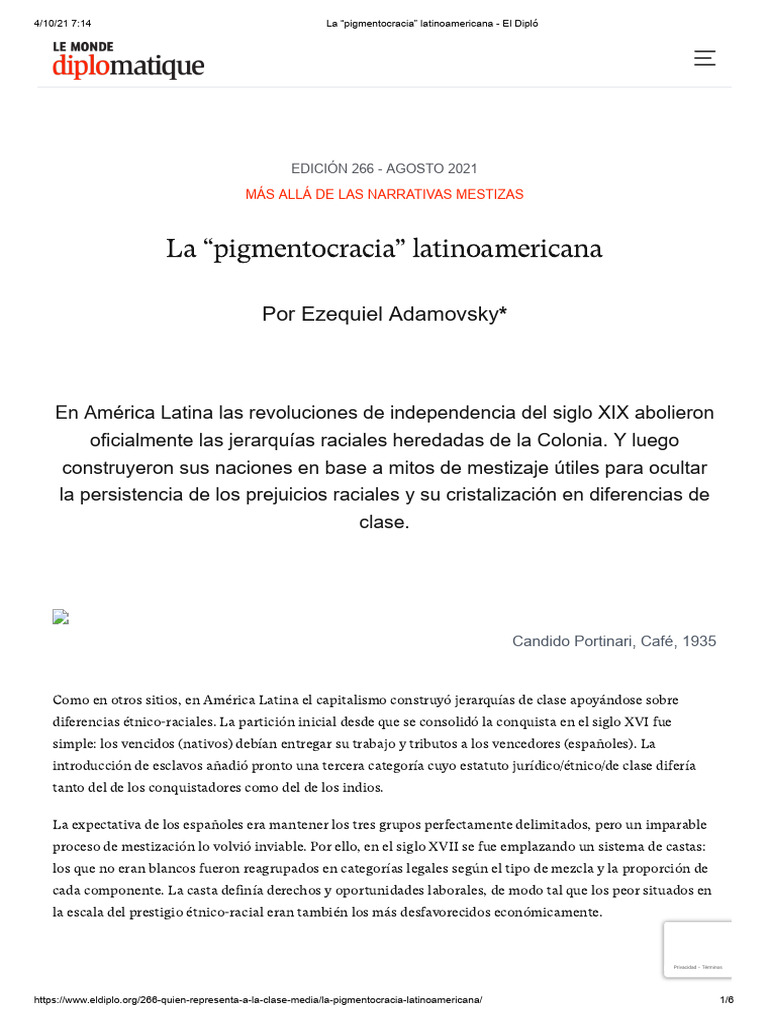 La "Pigmentocracia" Latinoamericana - El Dipló | PDF | America latina | Nación