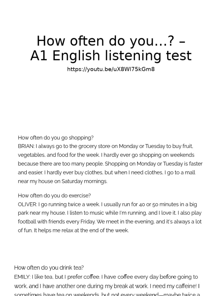 English Class - Level A1 (How Often) | PDF