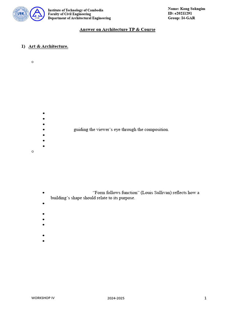 Kong Sokngim_Answer on Architecture TP | PDF | Aesthetics | Composition (Visual Arts)