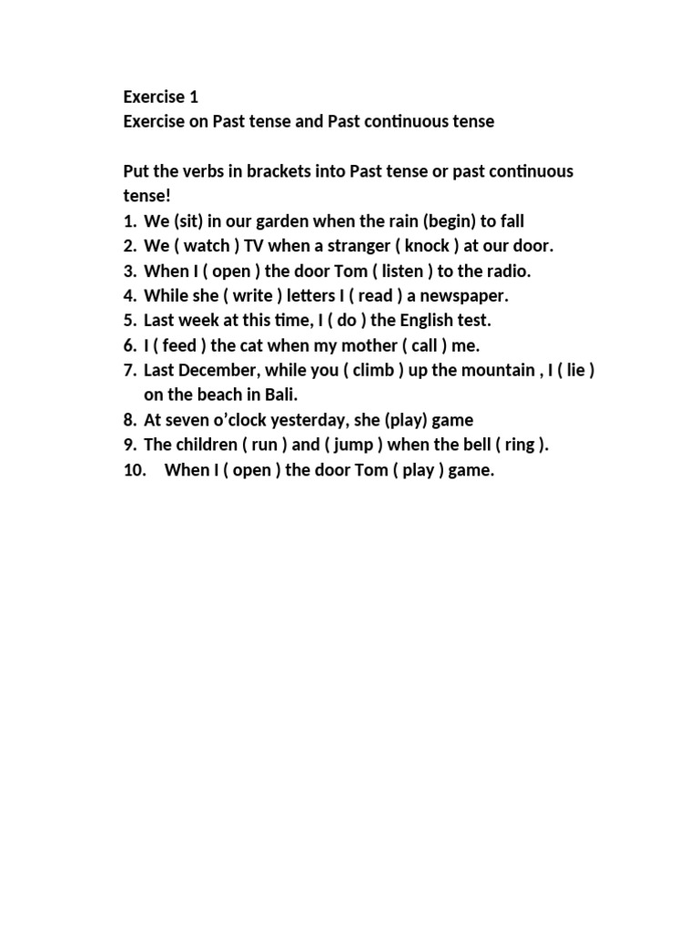 Exercise 1 Past Cont and Past Tense | PDF